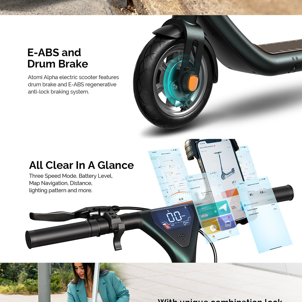 Atomi Alpha Electric Scooter 9 Inch 10Ah Peak 650W Motor 25KM/H Green