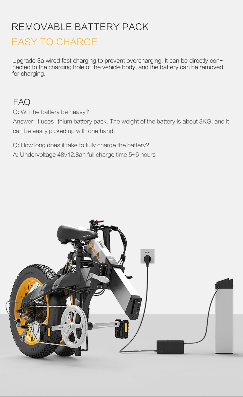 LANKELEISI X2000PLUS 48V 1000W Moped Electric Bike Black & Grey