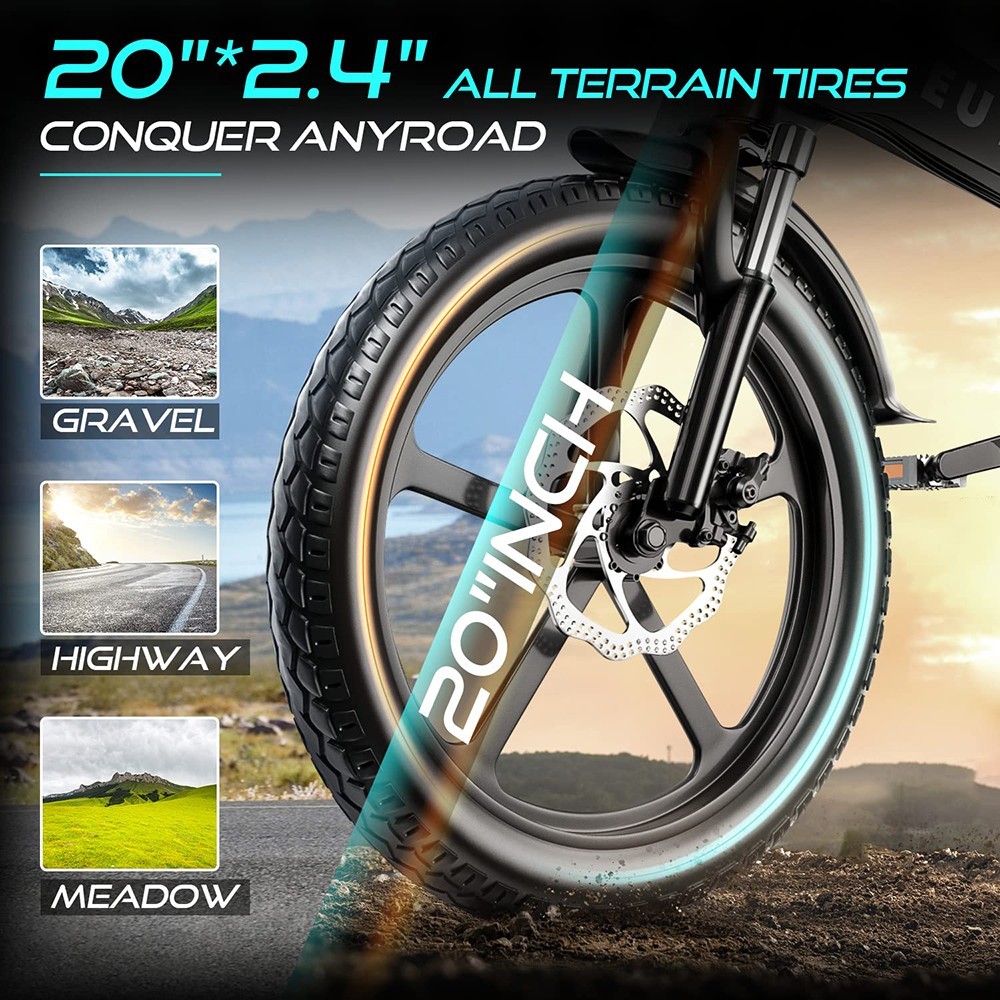 EUY K6 Folding Electric Bike 20 inch Tire 21mph 48V 12.8Ah 500W Motor