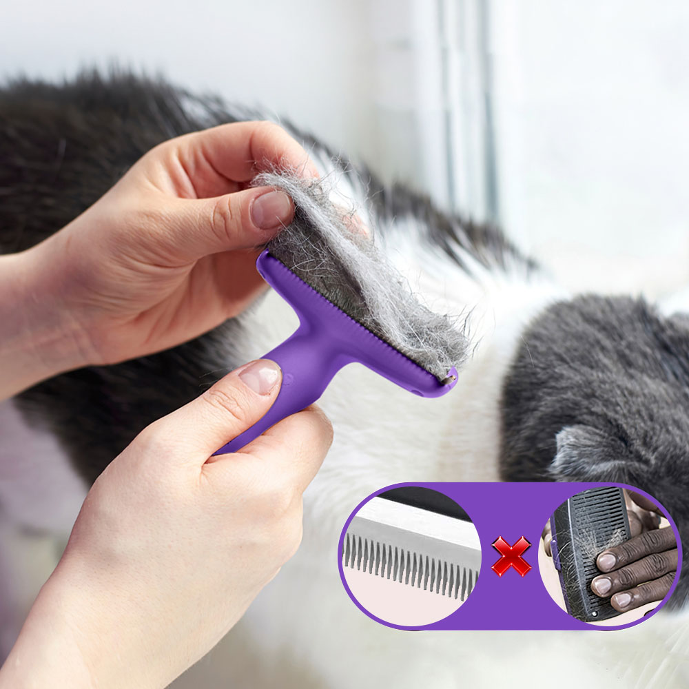 2PCS Fluffee Pet Hair Comb with 3 Replaceable Combs Purple