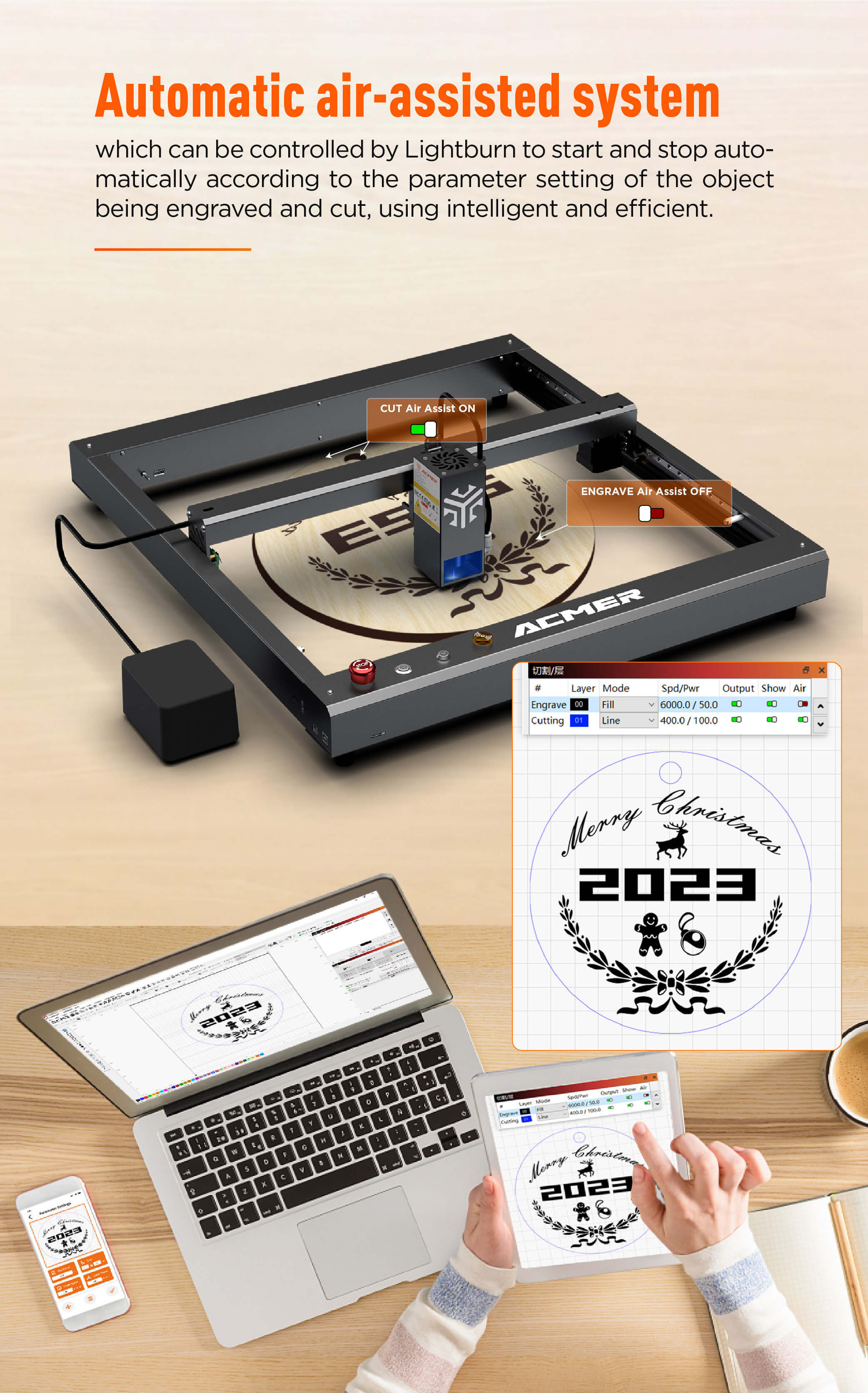 ACMER P2 33W Laser Engraver Cutter with Auto Air Assist | Europe