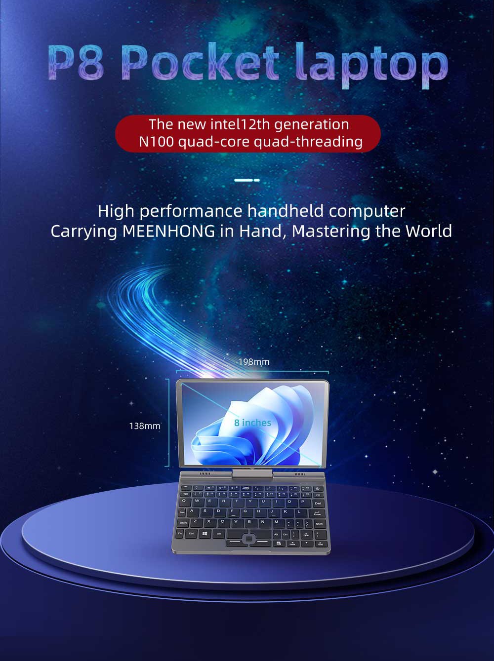 Meenhong P8 2 in 1 Laptop Alder Lake N100 12GB LPDDR5 256GB SSD EU