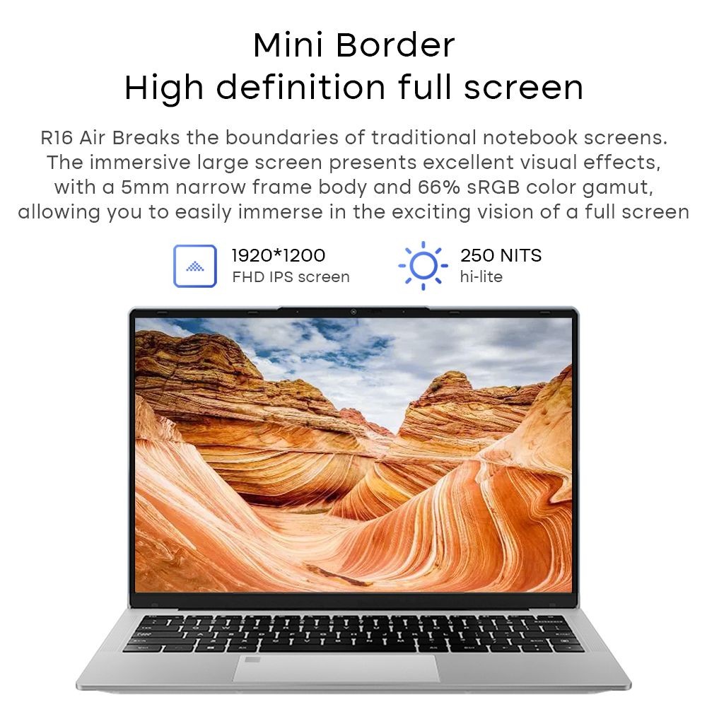 DERE R16 Air 16in Laptop Intel Celeron N4500 8GB LPDDR4 256GB SSD