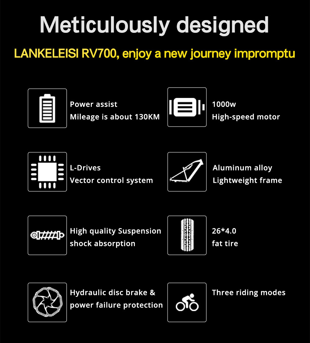 LANKELEISI RV700 Electric Bike 16Ah 48V 1000W 42Km/h - Black Blue