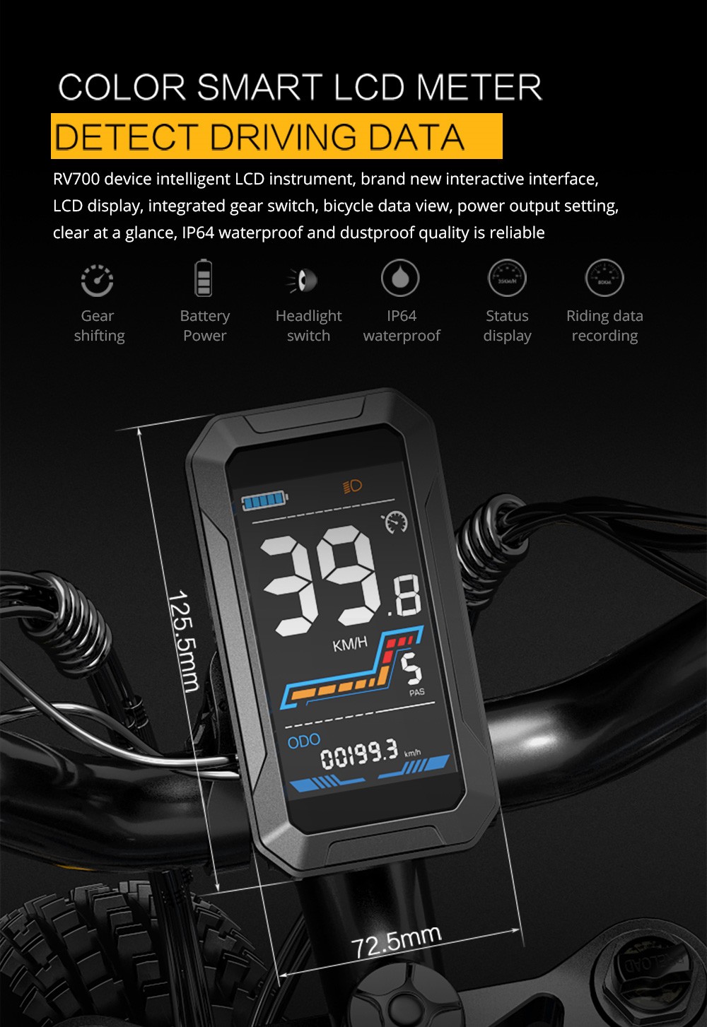 LANKELEISI RV700 Electric Bike 16Ah 48V 1000W 42Km/h - Black Blue