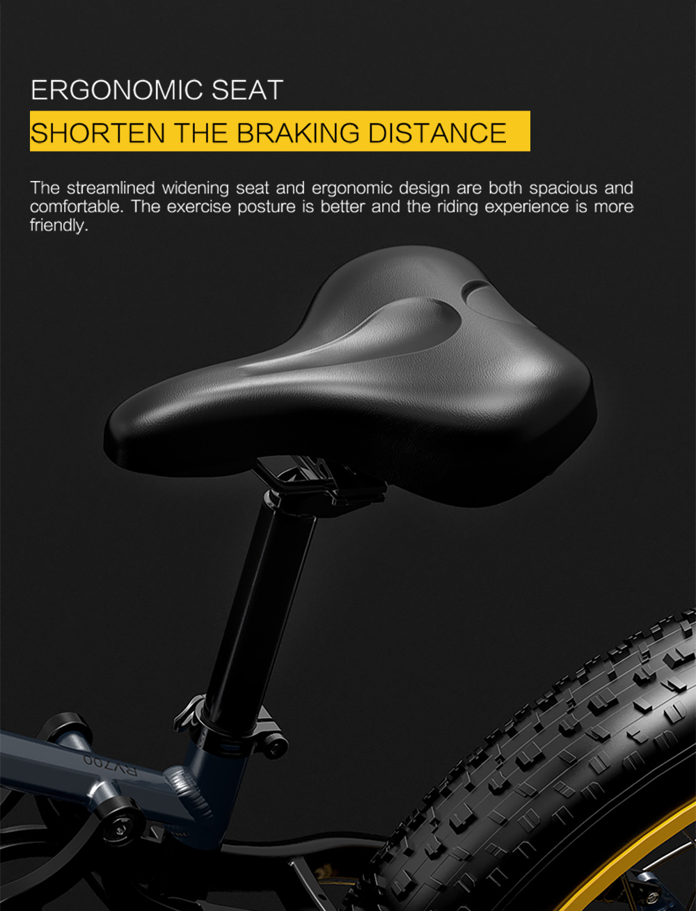 LANKELEISI RV700 Electric Bike 16Ah 48V 1000W 42Km/h - Black Yellow