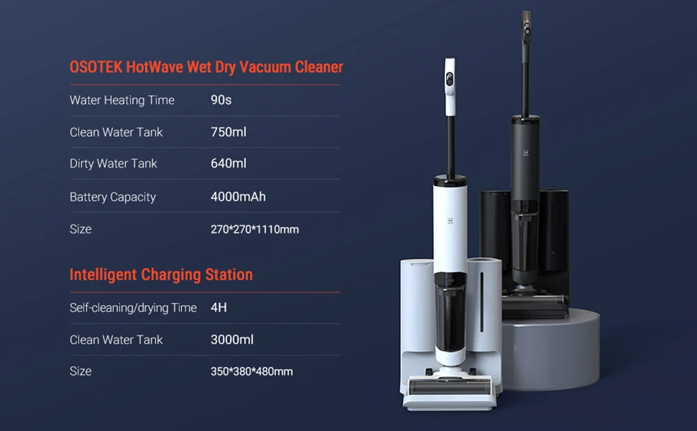 OSOTEK H100 Pro HotWave Handheld Wet Dry Vacuum Cleaner Black