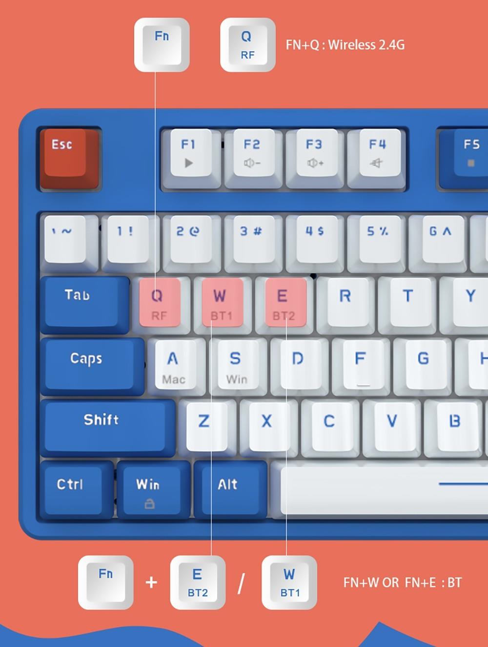 Ajazz AK871 87 Keys Wireless Mechanical Keyboard Red Switch