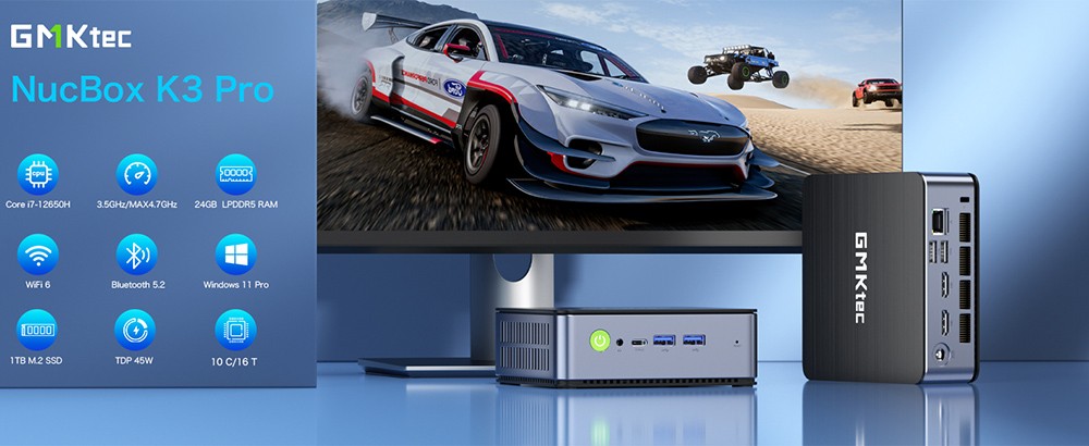 GMK K3 Pro Mini PC Intel Core i7 12650H 24GB LPDDR5 1TB SSD US