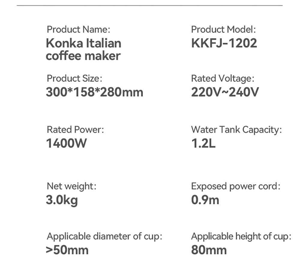 KONKA KKFJ-1202 Espresso Coffee Machine EU Plug Silver