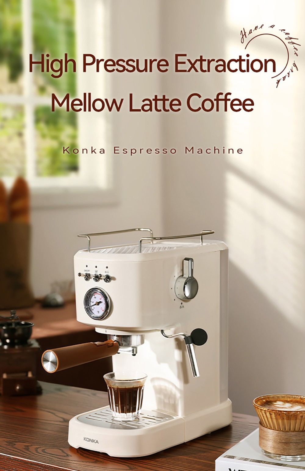 KONKA KKFJ-1203Y Espresso Coffee Machine EU Plug White