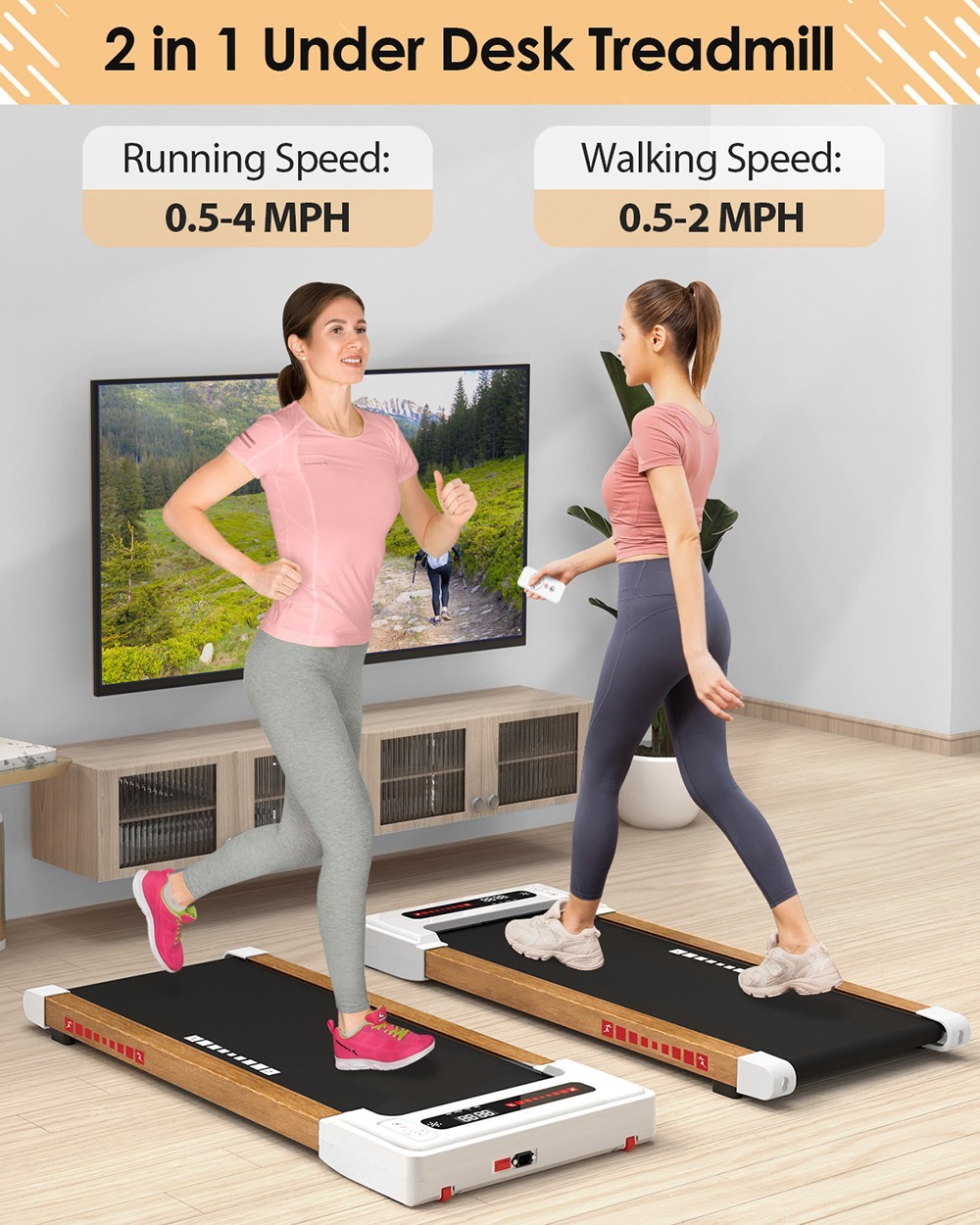 KRD-Q20 2 in 1 Under Desk Treadmill White Wood Grain