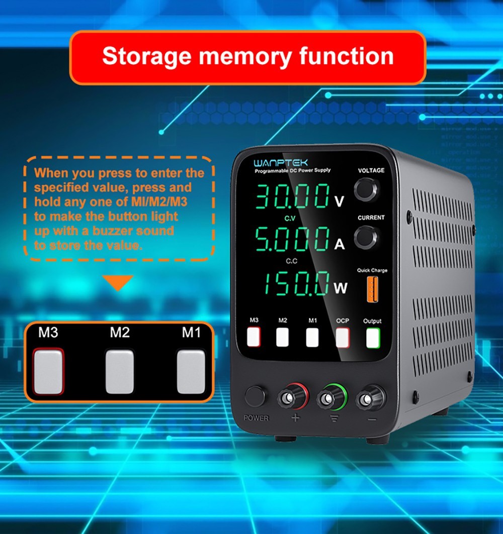 WANPTEK APS305H Programmable Regulated DC Power Supply Black UK Plug