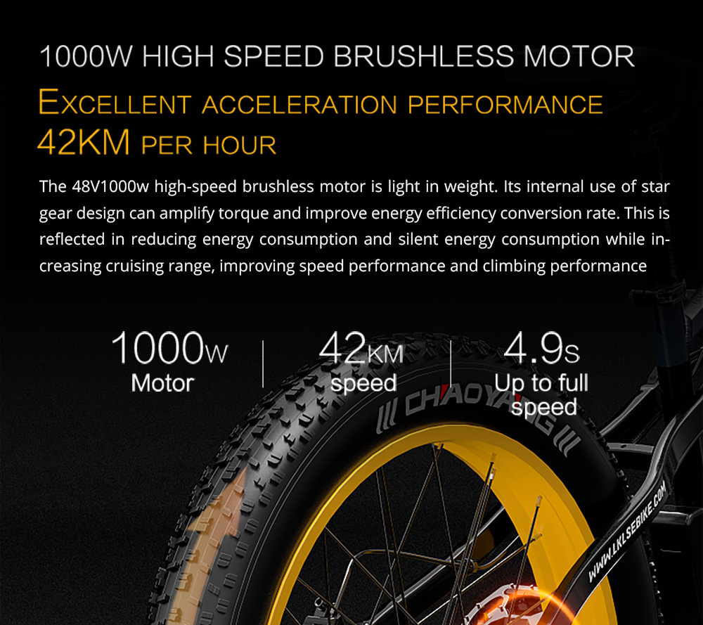 LANKELEISI RV700 Electric Bike 16Ah 48V 1000W 42Km/h - Black Yellow