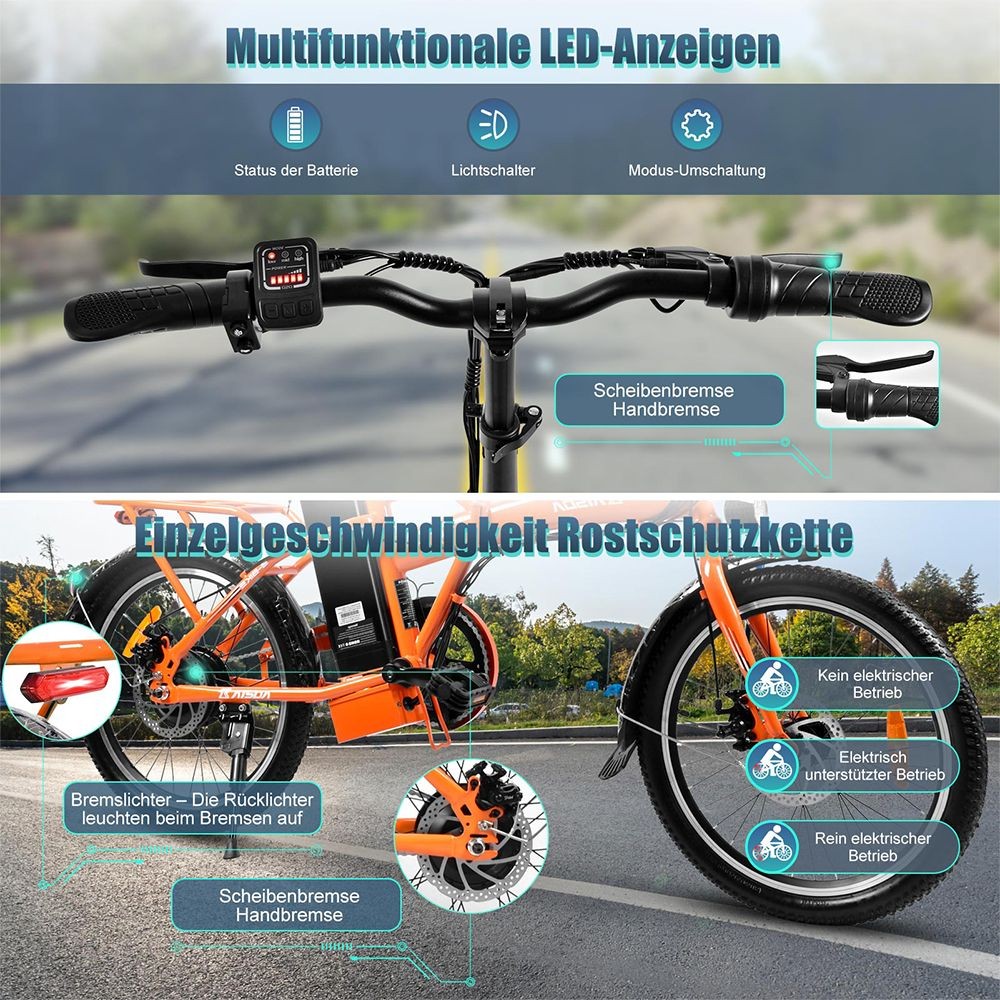 KAISDA K7S Electric Bike 20 inch 36V 12.5Ah 25km/h 250W Motor Orange