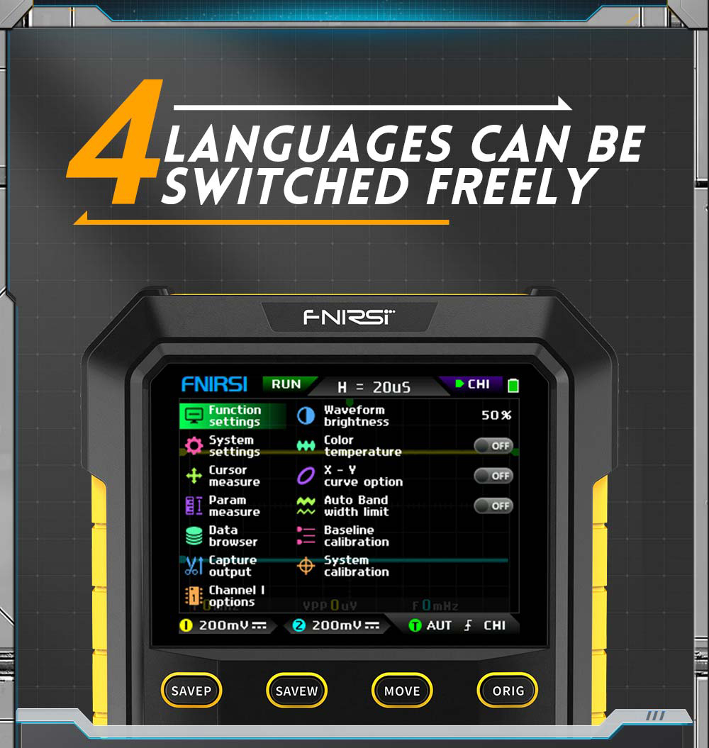 FNIRSI DPOX180H Digital Phosphor Oscilloscope EU Plug Yellow