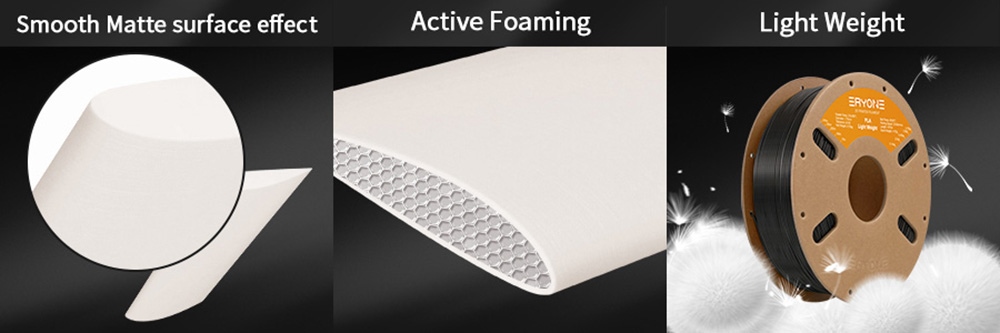 ERYONE 1.75mm Lightweight PLA 3D Printing Filament 1kg Black