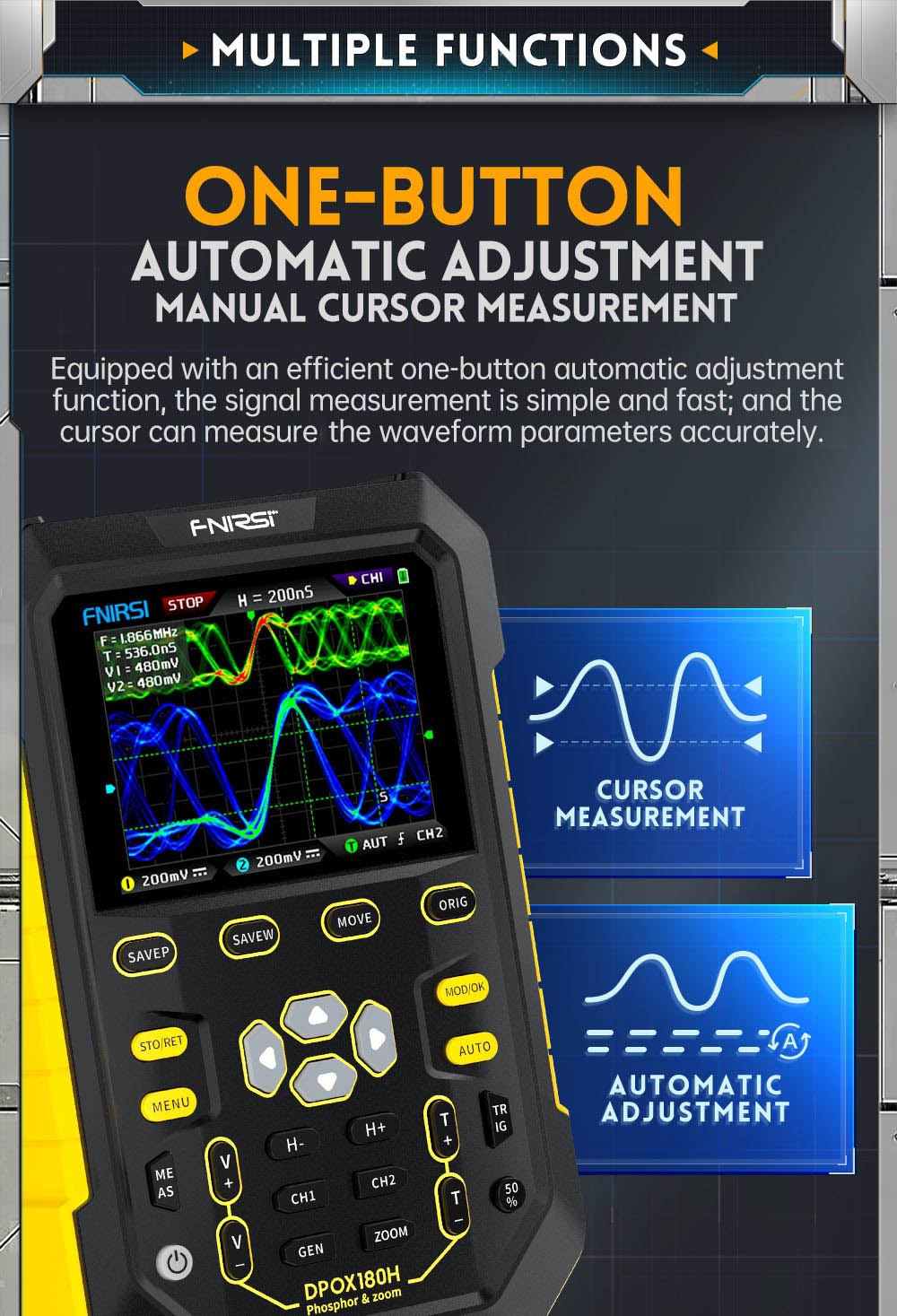 FNIRSI DPOX180H Digital Phosphor Oscilloscope US Plug Yellow