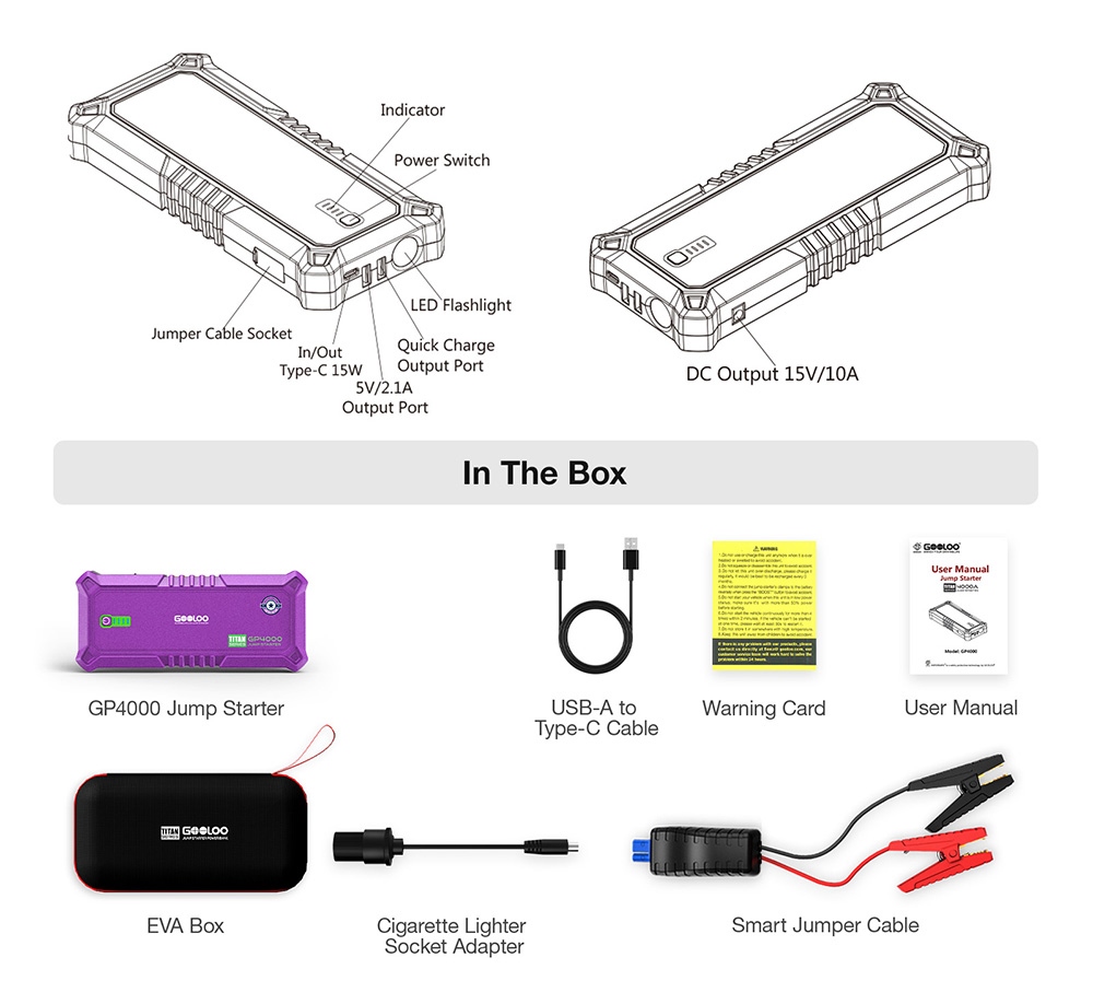 GOOLOO GP4000 Jump Starter Purple