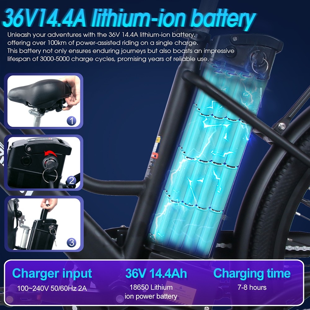 OT18 Electric Bike 26 inch 350W Motor 25km/h Speed 36V 14.4Ah - Black