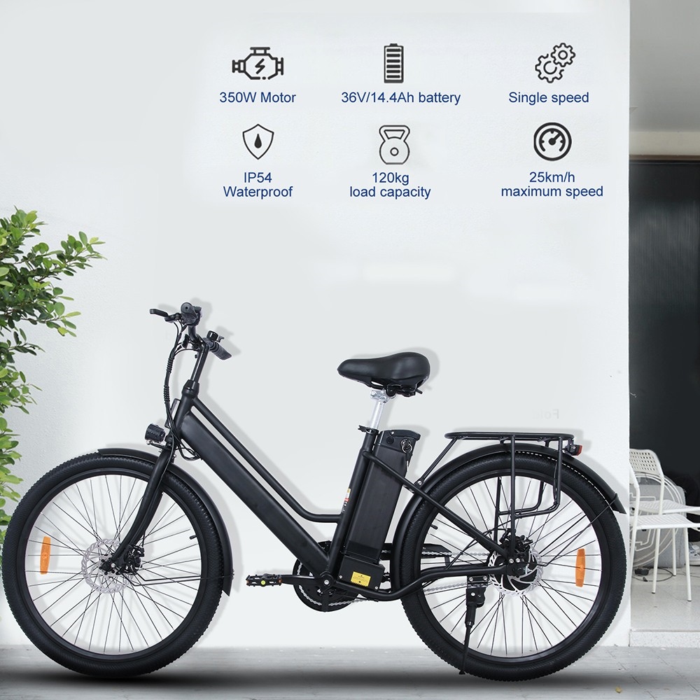 OT18 Electric Bike 26 inch 350W Motor 25km/h Speed 36V 14.4Ah - Black