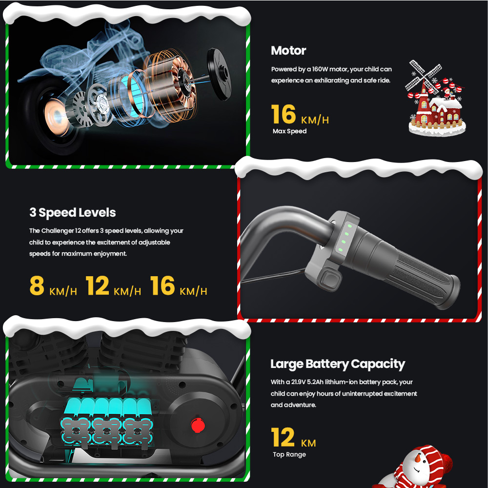 HYPER GOGO Challenger 12 Electric Motorcycle for Kids 24V 160W - Green ...