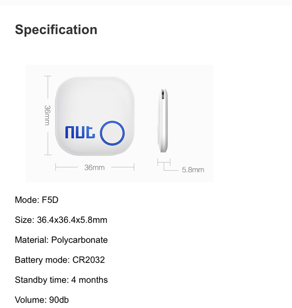 Nut 2 F5D Finder Mini Bluetooth Tracker White