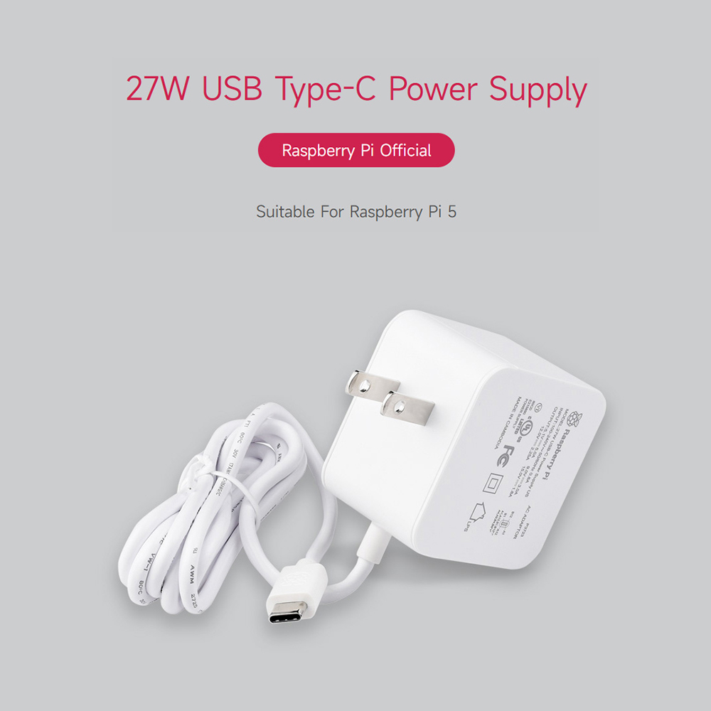 Official 27W Type-C Power Supply for Raspberry Pi 5 EU Plug