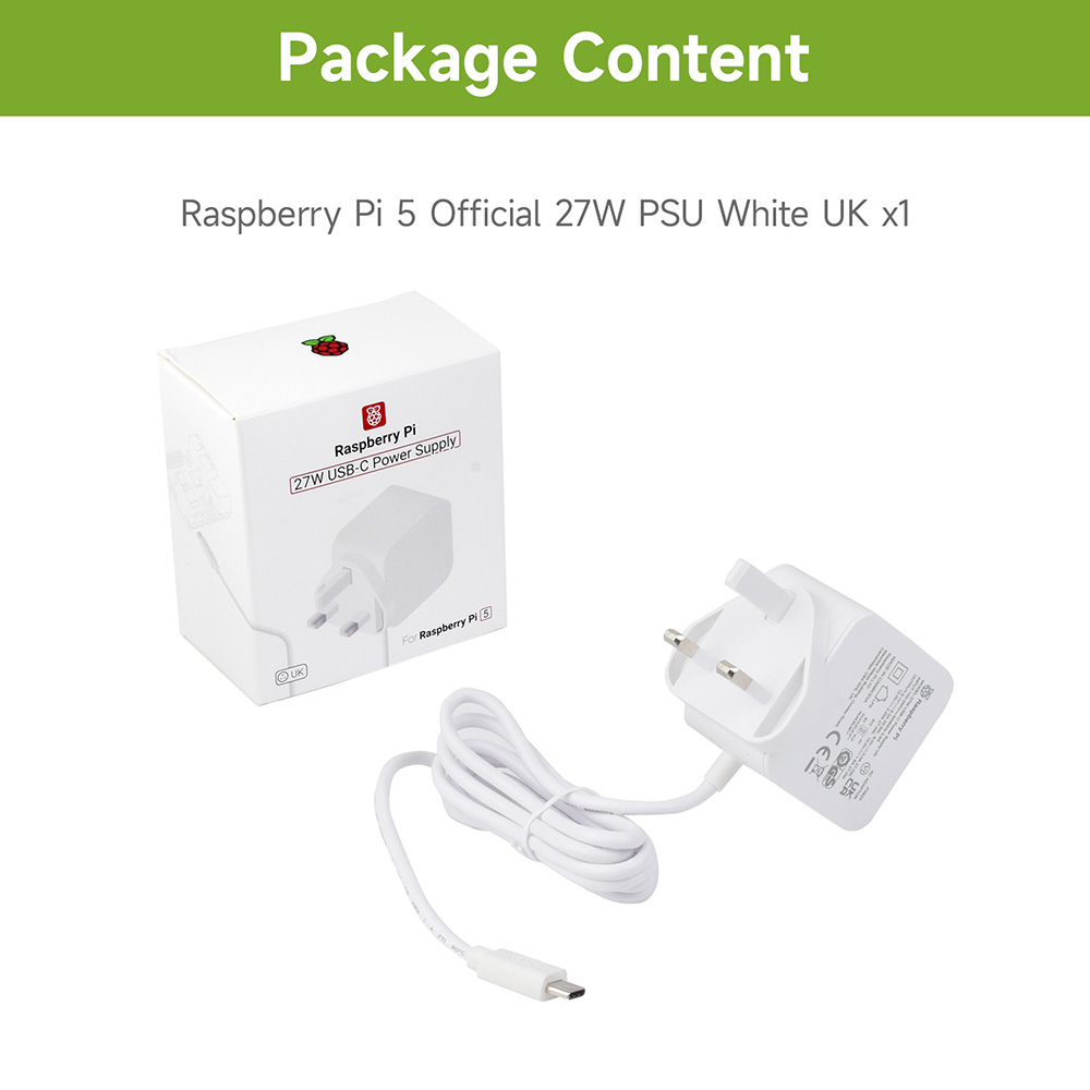 Official 27W Type-C Power Supply for Raspberry Pi 5 UK Plug