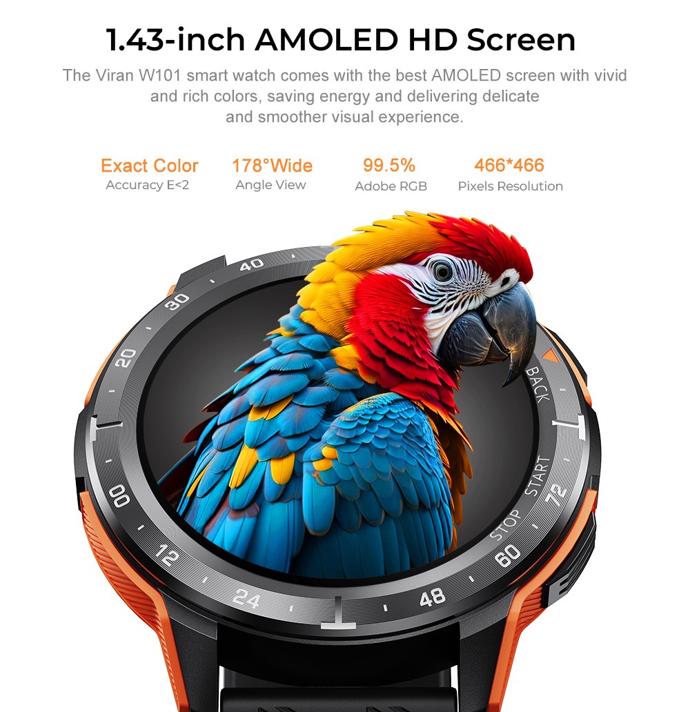 FOSSiBOT VIRAN W101 Smartwatch AMOLED Display GPS Blood Pressure Black