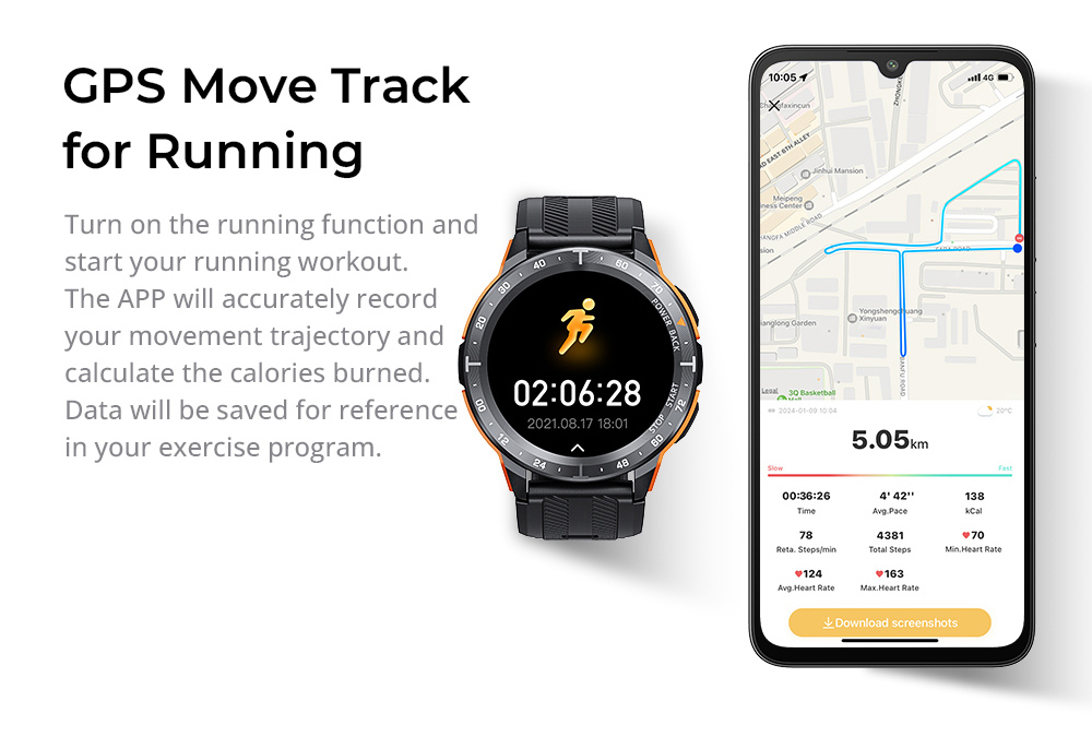 FOSSiBOT VIRAN W101 Smartwatch AMOLED Display GPS Blood Pressure Black