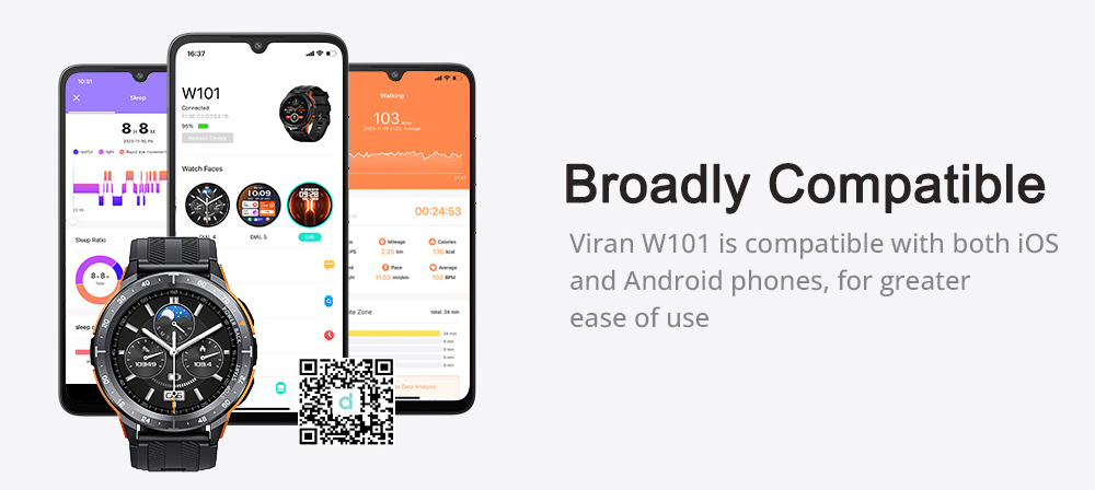 FOSSiBOT VIRAN W101 Smartwatch AMOLED Display GPS Blood Pressure Black