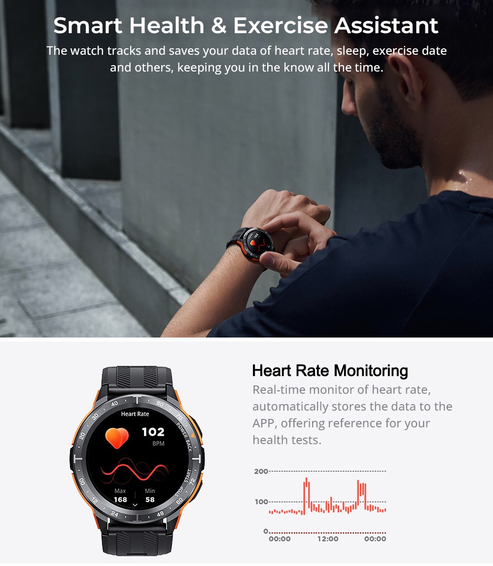 FOSSiBOT VIRAN W101 Smartwatch AMOLED Display GPS Blood Pressure Black
