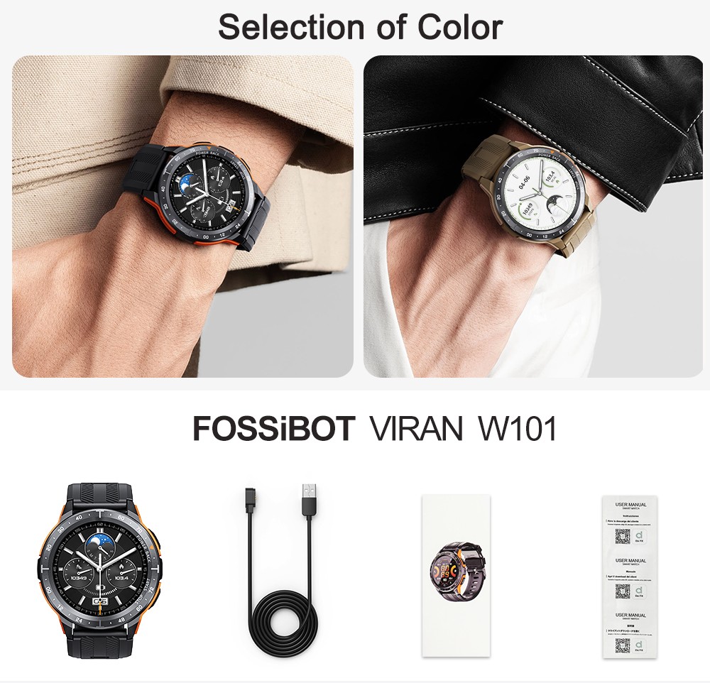 FOSSiBOT VIRAN W101 Smartwatch AMOLED Display Coffee Color