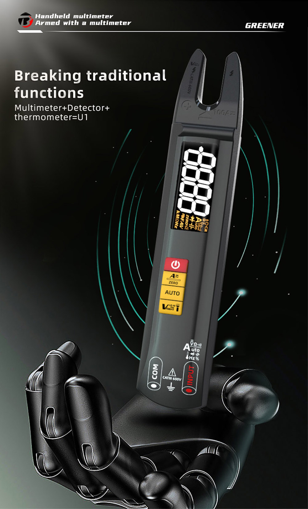 BSIDE U1 Digital Clamp Multimeter with Tester Probe+Alligator Clip