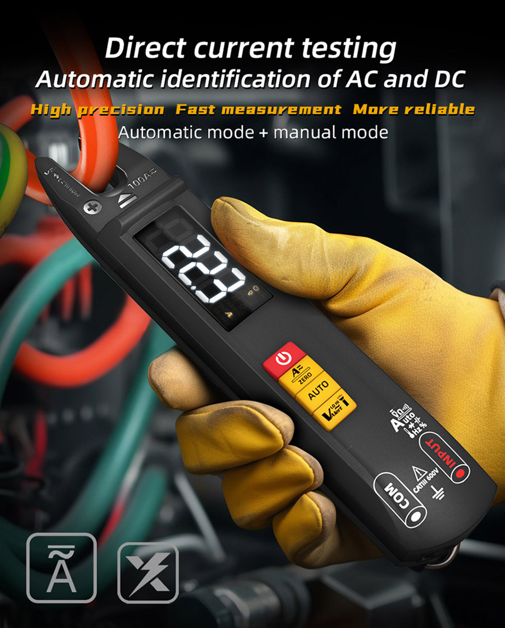 BSIDE U1 Digital Clamp Multimeter with Tester Probe+Alligator Clip