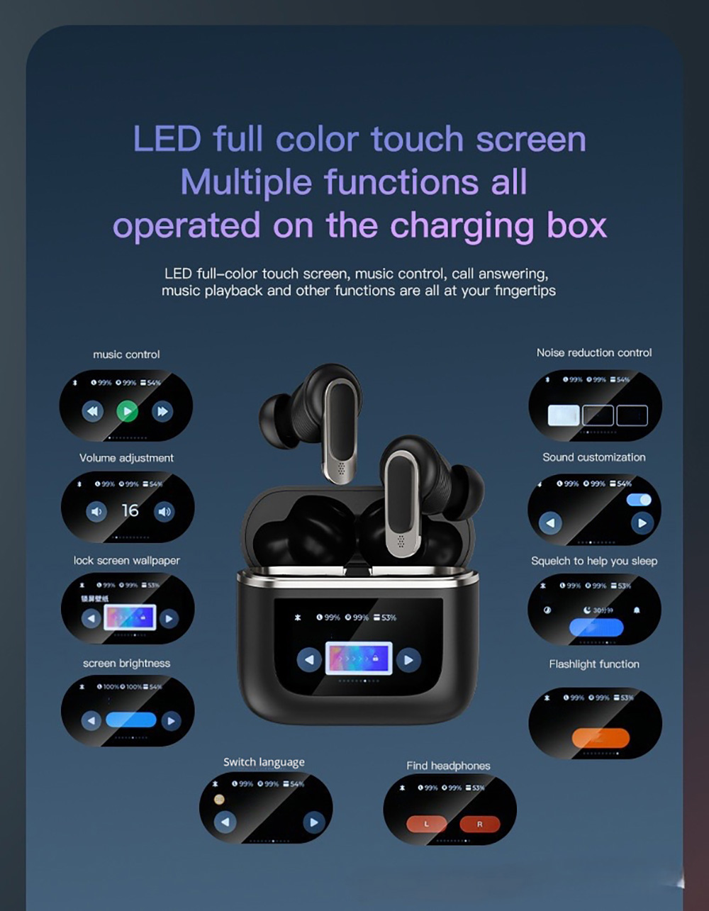 Smart Touchscreen Bluetooth Earbuds Black