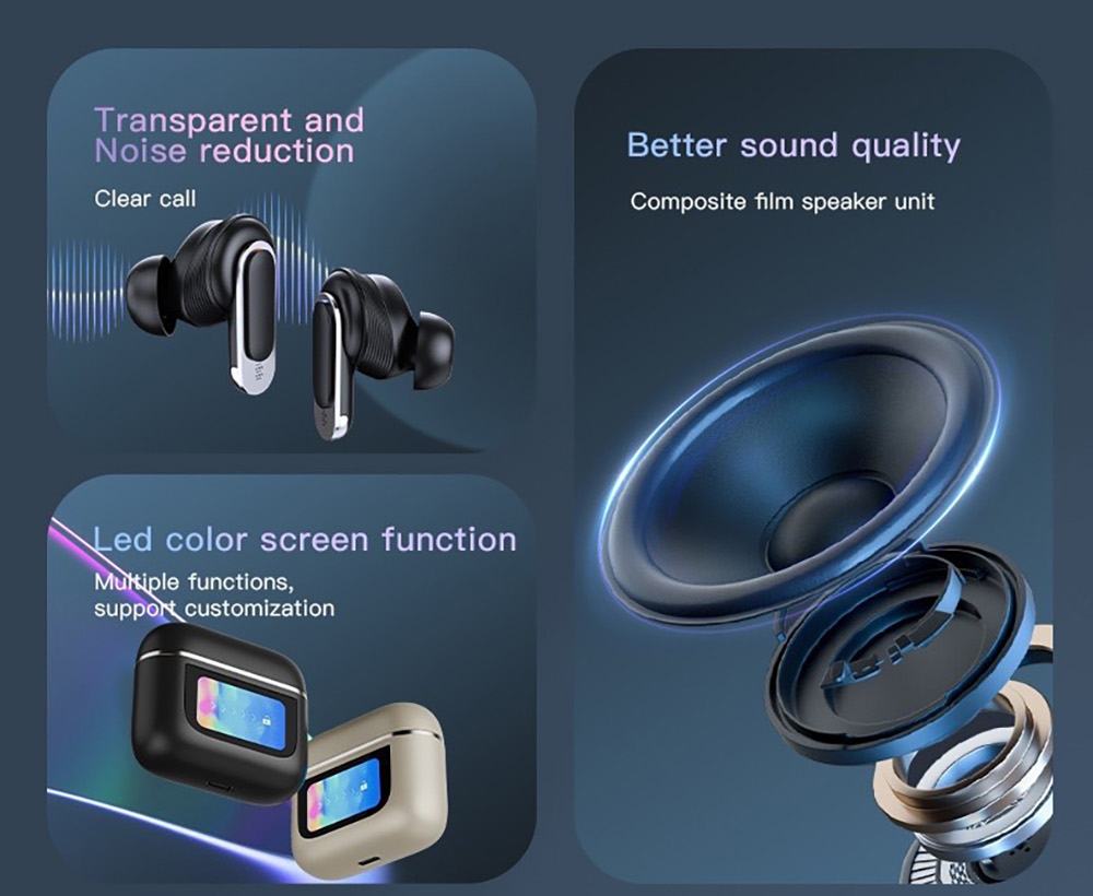 Smart Touchscreen Bluetooth Earbuds Golden