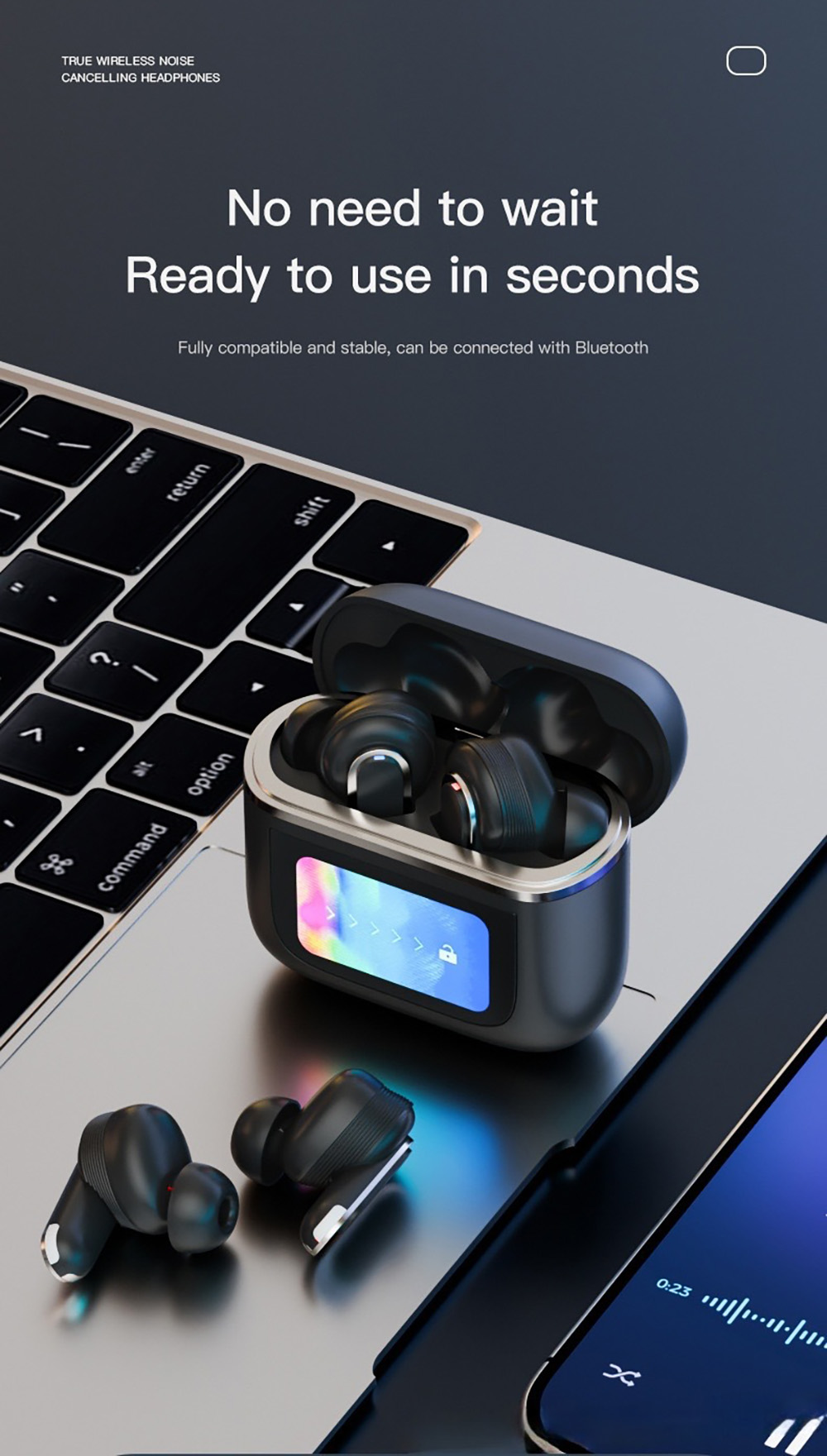 Smart Touchscreen Bluetooth Earbuds Golden