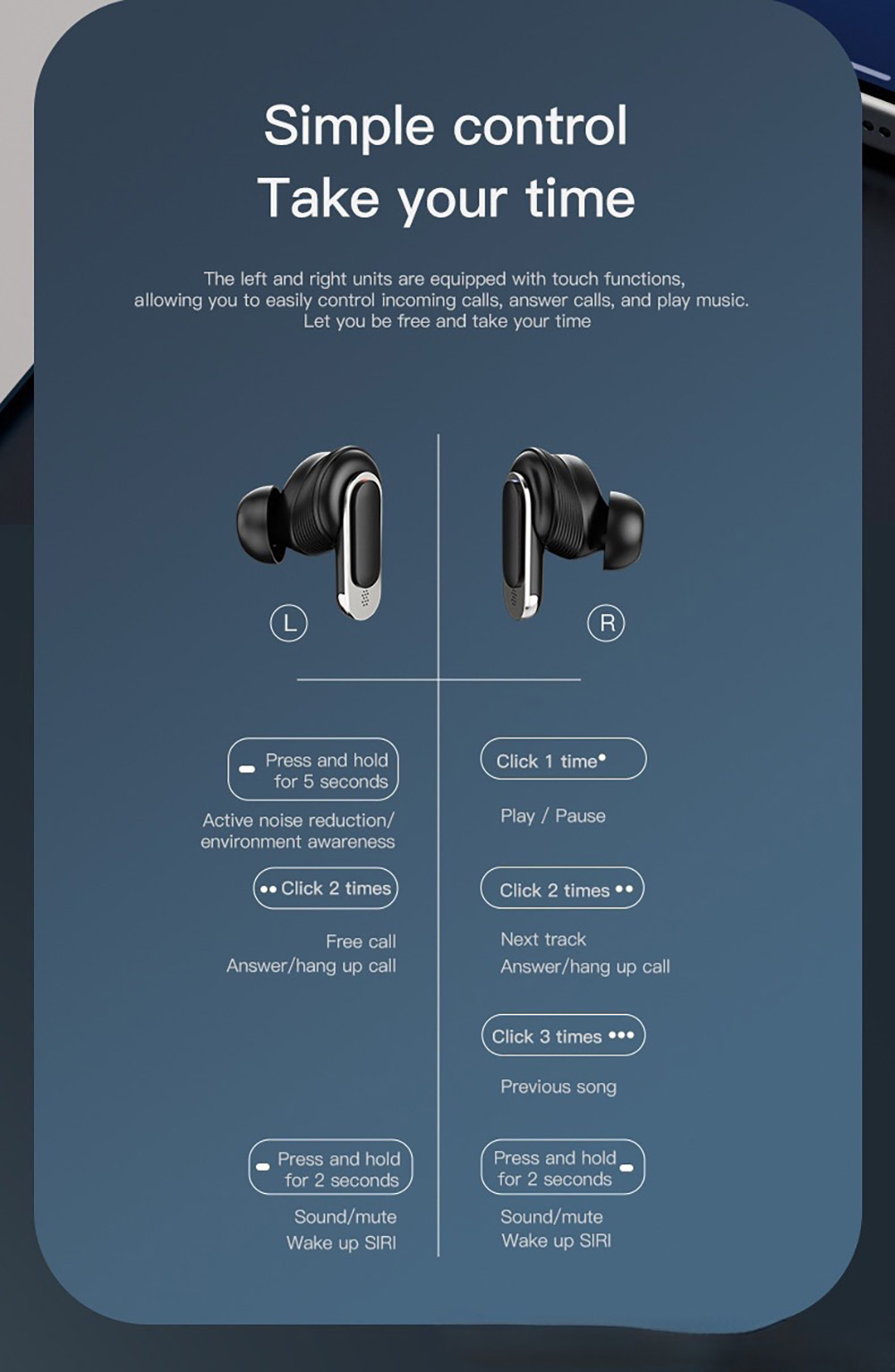 Smart Touchscreen Bluetooth Earbuds Golden