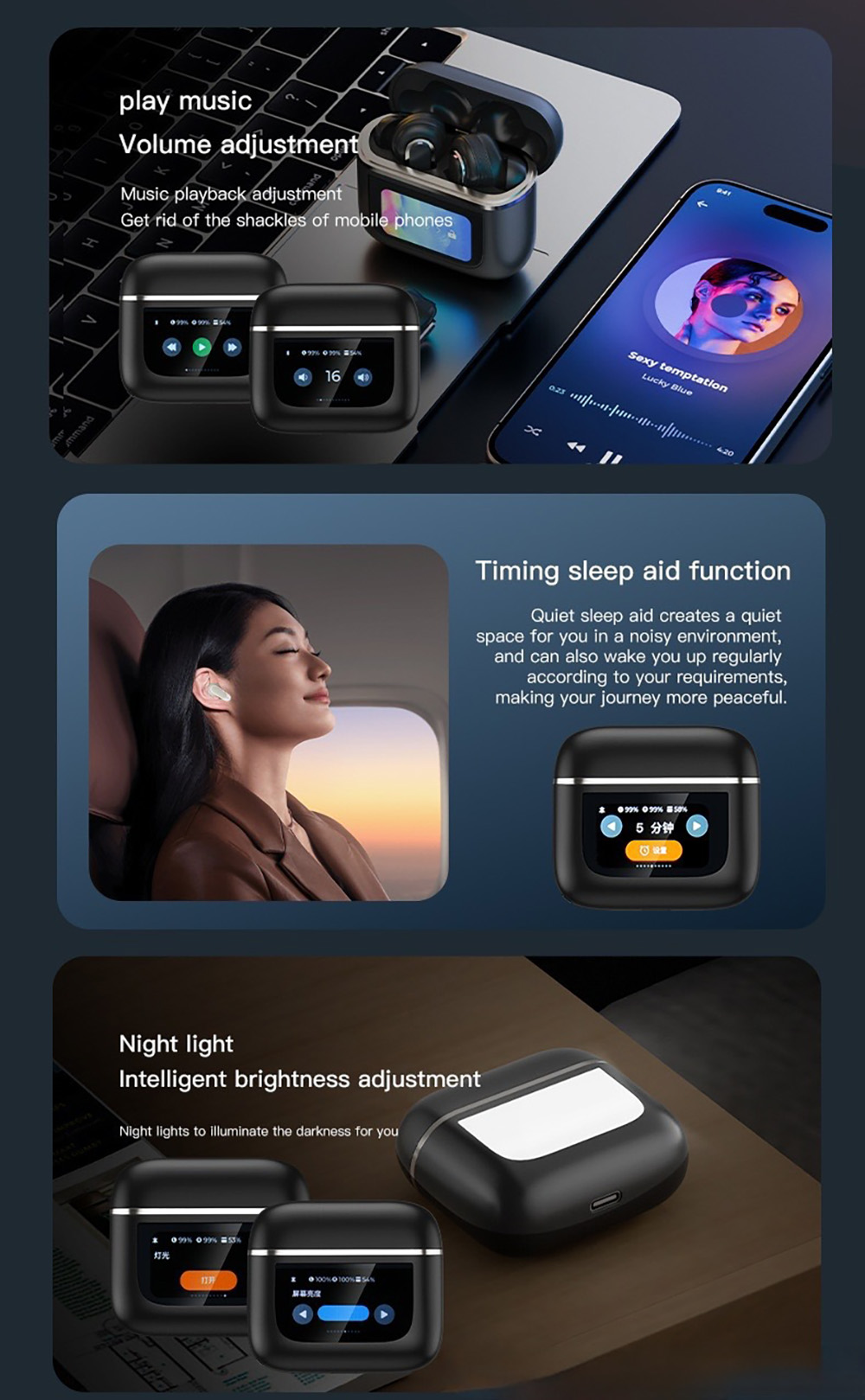 Smart Touchscreen Bluetooth Earbuds Golden