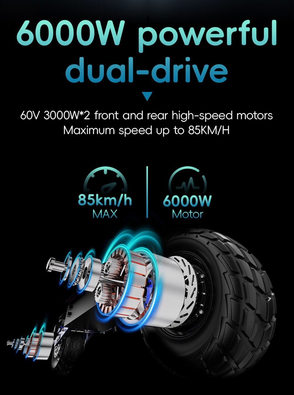 OOTD D99 Electric Scooter 13 Inch 60V 40Ah 85km/h 3000W*2 Motors
