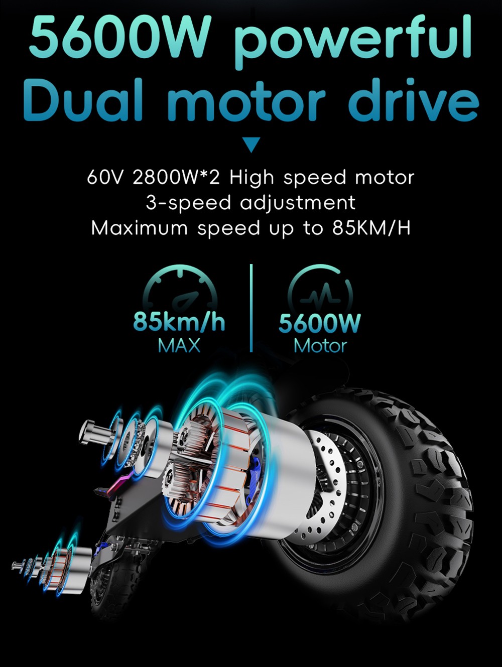 OOTD D88 Electric Scooter 11 inch Max Dual 2800W Motor 85km/h