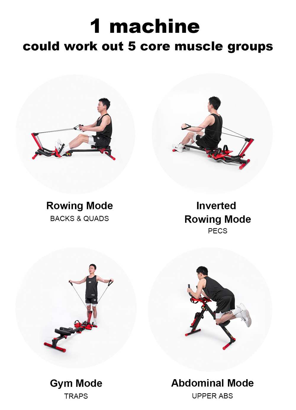 TOUSAINS 3-in-1 Foldable Rowing Machine Red