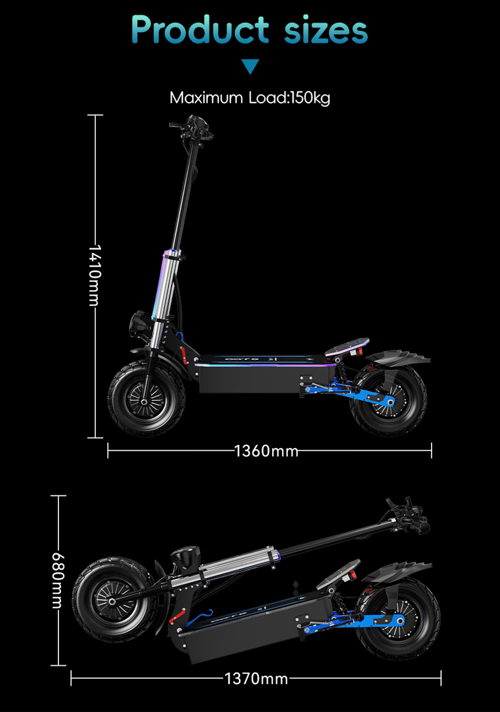 OOTD D99 Electric Scooter 13 Inch 60V 40Ah 85km/h 3000W*2 Motors