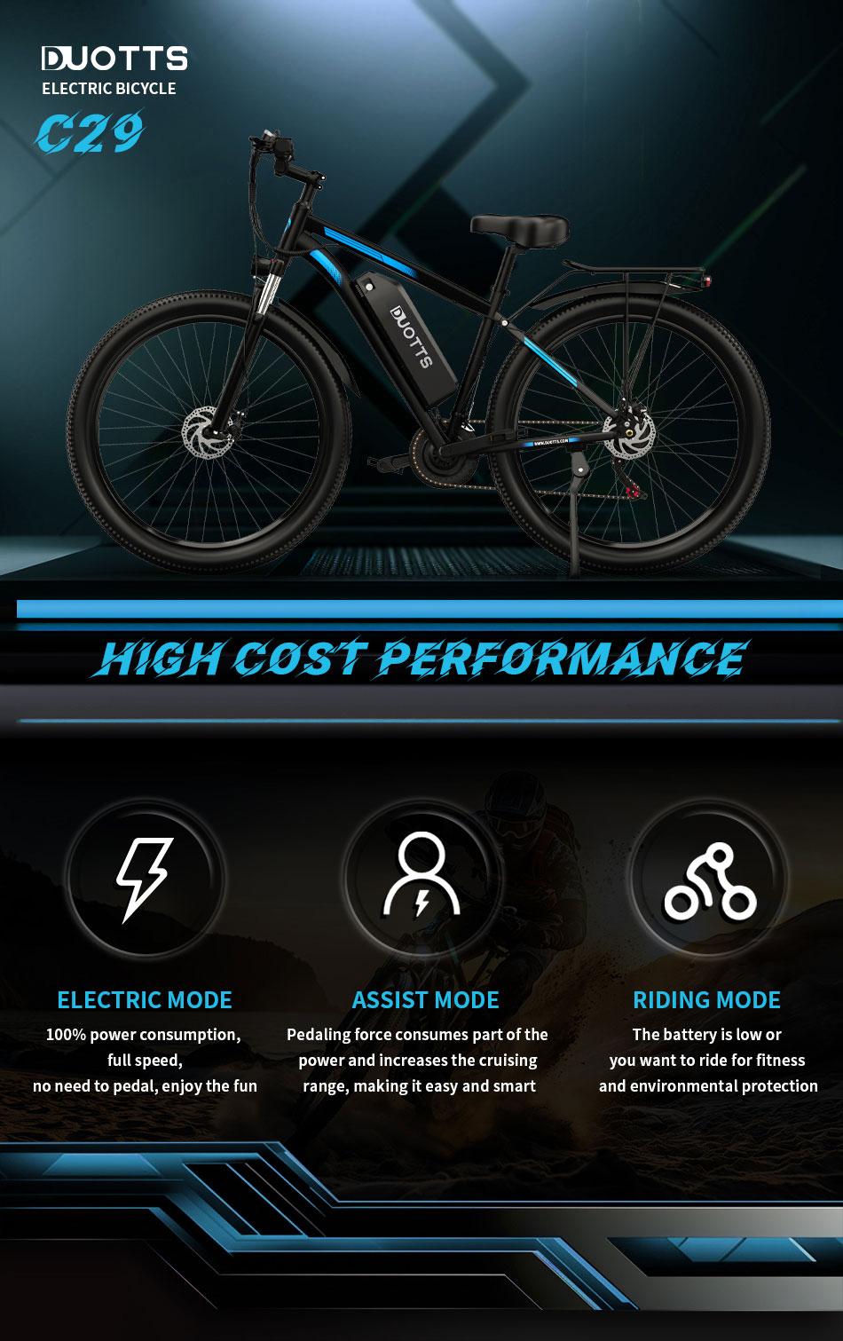 DUOTTS C29 Electric Bike 750W Mountain Bike 2*48V 15Ah Batteries | Europe