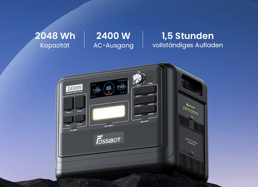 FOSSiBOT F2400 Tragbare Powerstation 2048Wh LiFePO4-Akku | Europa