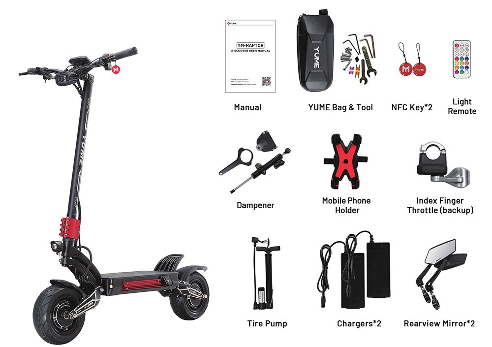 YUME Raptor Electric Scooter 2*3000W Motor 27Ah 11-inch Off-road Tire ...