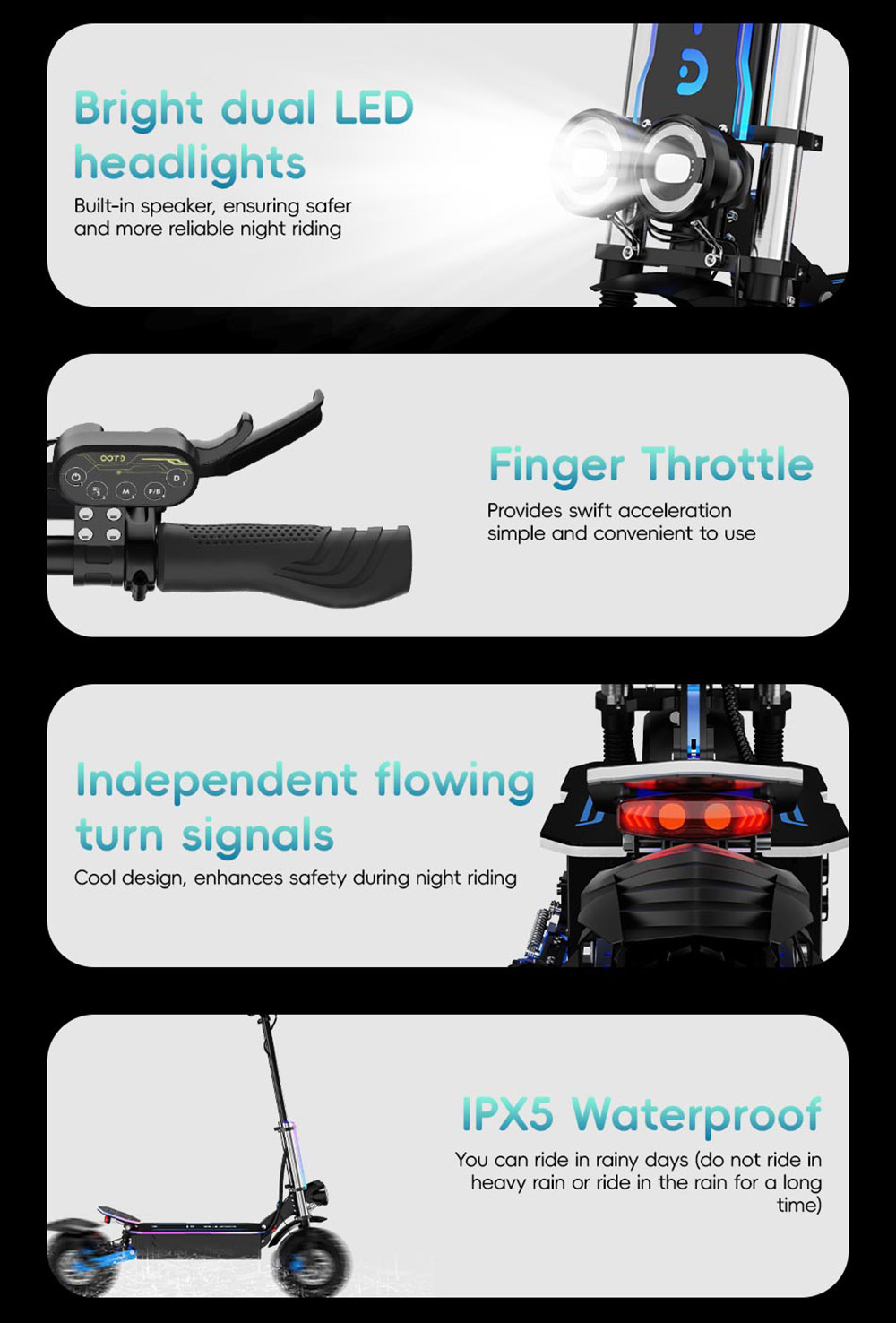 OOTD D99 Trottinette électrique 13 pouces 60V 40Ah 85km/h 3000W*2 moteurs