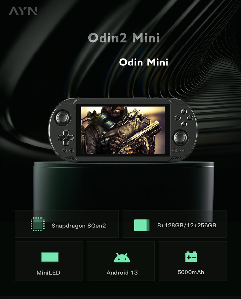 Odin2 Mini Handheld Game Console Black 8GB+128GB